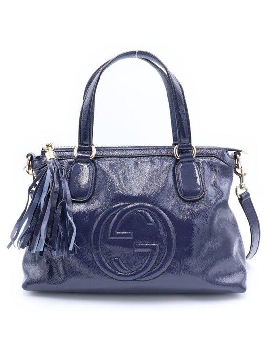 Gucci | Bags | Gucci Soho Tote Shoulder Bag Navy Patent Leather Gold ...